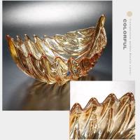 China FDA SGS Vintage Amber Luxury Glass Fruit Bowl Leaf Shaped European Style for sale