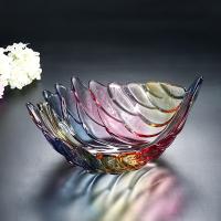 China FDA SGS Vintage Amber Luxury Glass Fruit Bowl Leaf Shaped European Style for sale