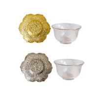 China Lotus Base Hammer Pattern Transparent Glass Tea Cups Gold Silver Color for sale