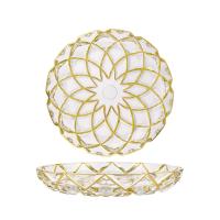 China Home Golden Grid Grain Transparent Glass Fruit Bowl Handmade for sale