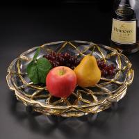 China Home Golden Grid Grain Transparent Glass Fruit Bowl Handmade for sale