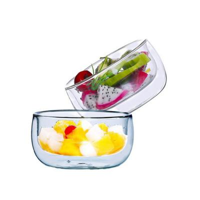 China SGS Double Clear Glass Salad Bowls Disc Shaped customized printing for sale