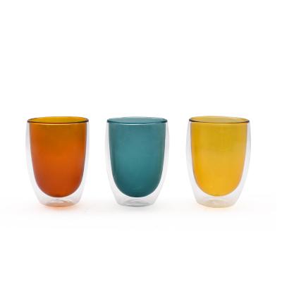 China Delicate Pyrex Glass Double Cup Colored For Home Breakfast for sale