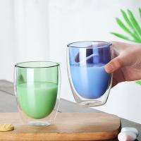 China Delicate Pyrex Glass Double Cup Colored For Home Breakfast for sale