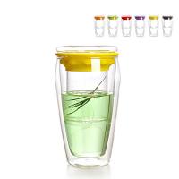 China Cylinder Double Borosilicate Glass Cup With Silicone Lid for sale