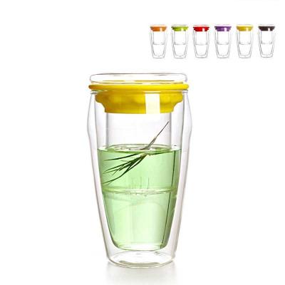 China Cylinder Double Borosilicate Glass Cup With Silicone Lid for sale