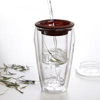 China Cylinder Double Borosilicate Glass Cup With Silicone Lid for sale