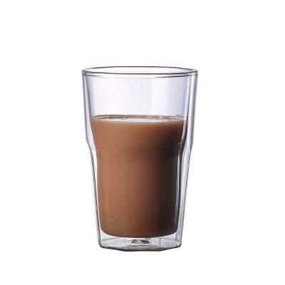 China Transparent Borosilicate Glass Double Cup 200ml 400ml For Juice Tea Milk for sale