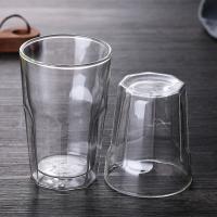 China Transparent Borosilicate Glass Double Cup 200ml 400ml For Juice Tea Milk for sale