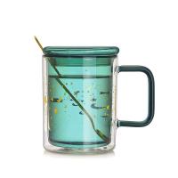 China Star Green Borosilicate Personalized Glass Cup Double Layer for sale