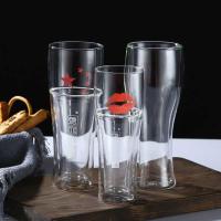China Cylinder Double Borosilicate Glass Beer Mug 300ml 400ml 450ml for sale