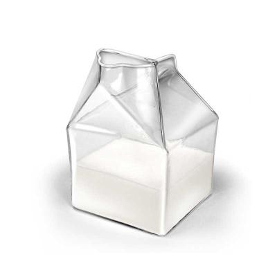 China High borosilicate Breakfast Milk Glass Bottle 250ml Clear Square Shape for sale