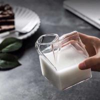 China High borosilicate Breakfast Milk Glass Bottle 250ml Clear Square Shape for sale