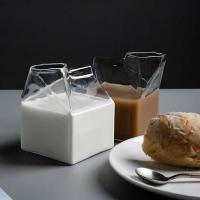 China High borosilicate Breakfast Milk Glass Bottle 250ml Clear Square Shape for sale