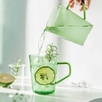 China Summer Green Amber High Borosilicate Glass Cup 420ml With Handle for sale