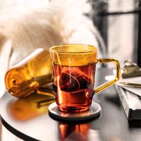 China Summer Green Amber High Borosilicate Glass Cup 420ml With Handle for sale