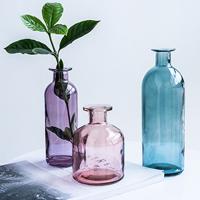 China Nordic Style Small Mouth Blue Pink Color Dome Shaped Glass Flower Vase for sale