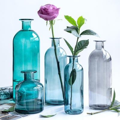 China Nordic Style Small Mouth Blue Pink Color Dome Shaped Glass Flower Vase for sale