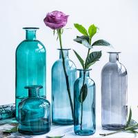 China Nordic Style Small Mouth Blue Pink Color Dome Shaped Glass Flower Vase for sale