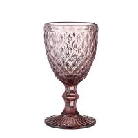 China Custom Green Pink Blue Gray wine glass Vintage Pattern Embossed Wine Goblet glass for sale