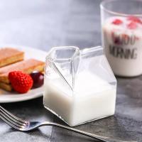 China 250ml Creative Personality Juice Cocktail Glass Square Hot Milk Box Shape Milk Cup for sale