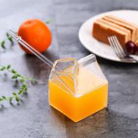 China 250ml Creative Personality Juice Cocktail Glass Square Hot Milk Box Shape Milk Cup for sale