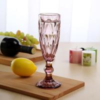 China Champagne 150ml Long Stem Wine Glasses Vintage Embossed Glass Goblets for sale