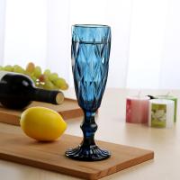 China Champagne 150ml Long Stem Wine Glasses Vintage Embossed Glass Goblets for sale