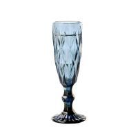 China Champagne 150ml Long Stem Wine Glasses Vintage Embossed Glass Goblets for sale