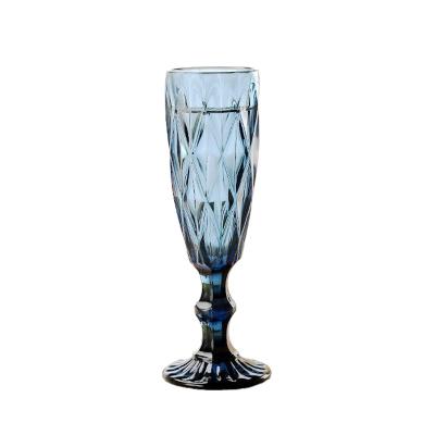 China Champagne 150ml Long Stem Wine Glasses Vintage Embossed Glass Goblets for sale