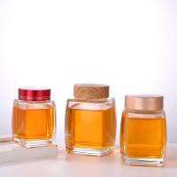 China Eco Friendly 360ml 750ml Square Glass Honey Jars With Metal Lid for sale
