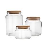 China 500ml 680ml High Borosilicate Glass Storage Jars With Bamboo Lid for sale