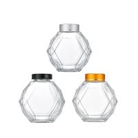 China Luxury Hexagon Empty Glass Honey Jars 380ml With Dipper for sale
