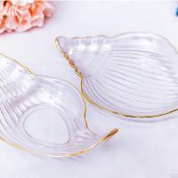 China Creative Ocean Style Crystal Glass Shell Plate Decorative Salad Plate With Gold Rim for sale
