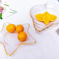 China Creative Ocean Style Crystal Glass Shell Plate Decorative Salad Plate With Gold Rim for sale