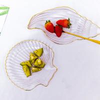 China Creative Ocean Style Crystal Glass Shell Plate Decorative Salad Plate With Gold Rim for sale