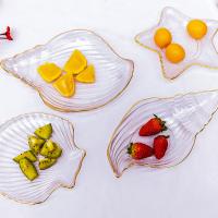 China Creative Ocean Style Crystal Glass Shell Plate Decorative Salad Plate With Gold Rim for sale