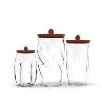 China 500ml 800ml Bamboo Lids Clear Glass Storage Jars 1L Glass Kitchen Canisters for sale