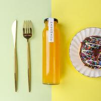 China Round 12oz 350ml Orange Juice Glass Bottle With Metal Lid for sale