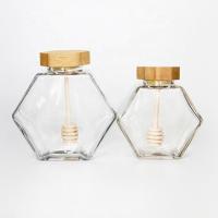 China 250ml 500ml Flat Hexagon Glass Jars Clear With Bamboo Lid for sale