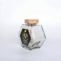 China 250ml 500ml Flat Hexagon Glass Jars Clear With Bamboo Lid for sale