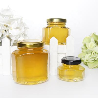 China Wide Mouth 250ml Hexagonal Glass Honey Jars With Screw Lid for sale