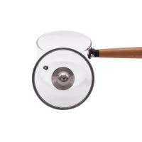 China Kitchen Cookware Borosilicate Glass Pot With Wood Handle for sale