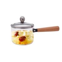 China Kitchen Cookware Borosilicate Glass Pot With Wood Handle for sale