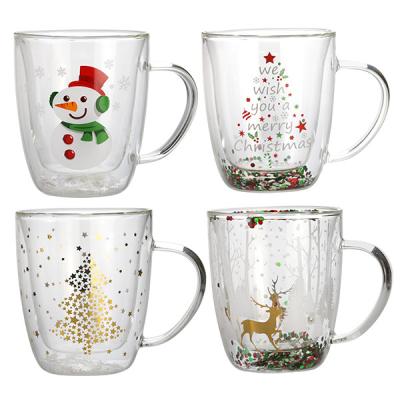 China 375ml Personalized Glass Cup High Borosilicate Double Wall Glass Coffee Cup for sale