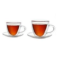 China 180ml Heat Insulated Personalized Glass Cup Heart Shape Double Wall Glass Cup for sale