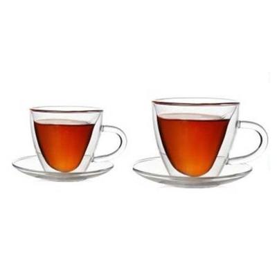 China 180ml Heat Insulated Personalized Glass Cup Heart Shape Double Wall Glass Cup for sale