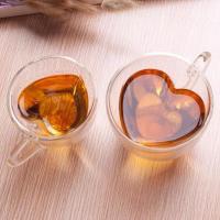 China 180ml Heat Insulated Personalized Glass Cup Heart Shape Double Wall Glass Cup for sale