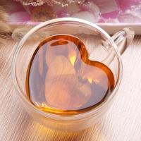 China 180ml Heat Insulated Personalized Glass Cup Heart Shape Double Wall Glass Cup for sale