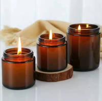 China Christmas 200ml 300ml Amber Glass Candle Holder With Metal Lid for sale